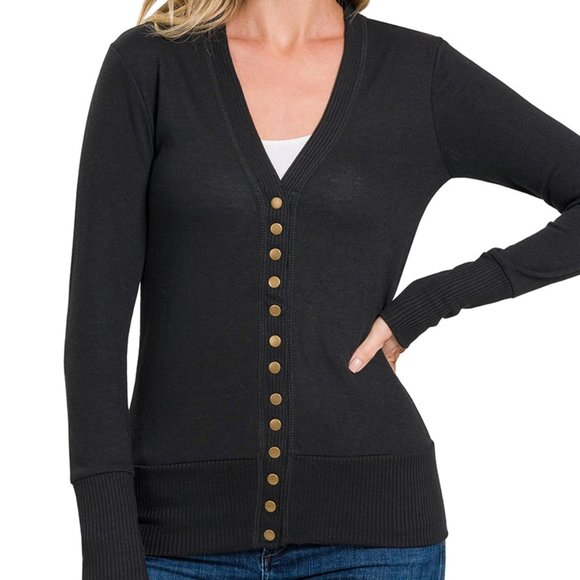 Zenana Outfitters | Sweaters | New Zenana Black Lightweight Snap Button ...